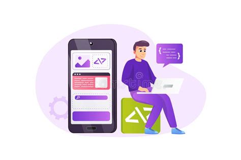 App Development Concept In Flat Style With People Scene Stock Vector
