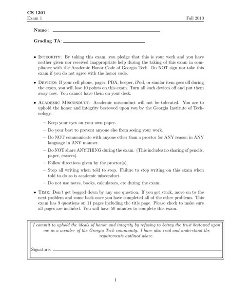CS 1301 Exam 1 Fall 2010 Name