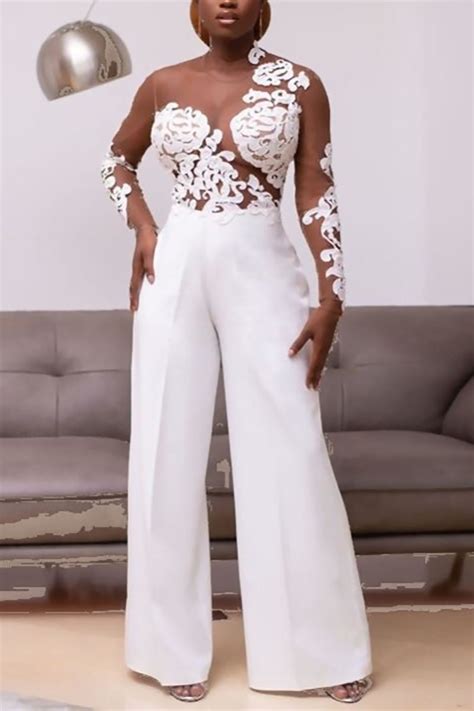 Xpluswear Plus Size White Wedding Floral Lace Buttons Wide Leg Jumpsuit Artofit