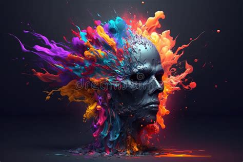 Head Of A Robot Is Exploding With Splash Of Colours Generative Ai