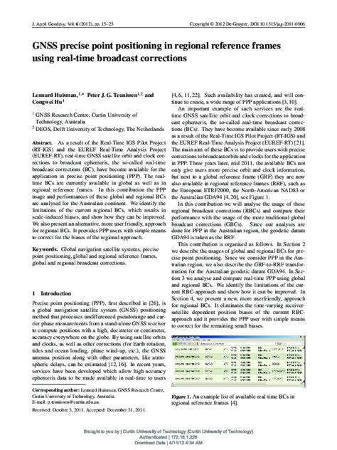 Gnss Precise Point Positioning In Regional Reference Frames Using Real Time Broadcast Corrections