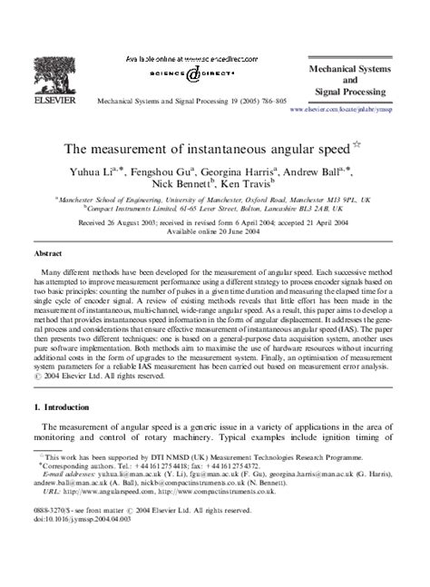 Pdf The Measurement Of Instantaneous Angular Speed