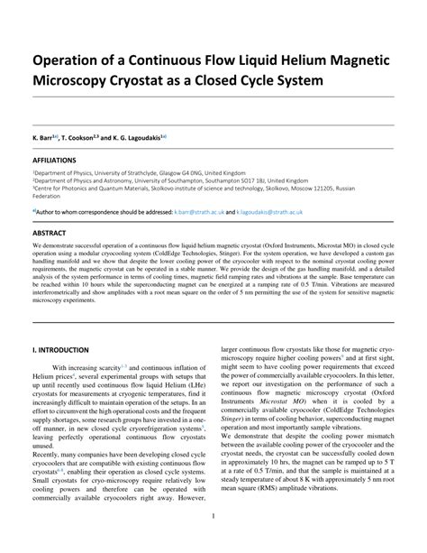 Pdf Operation Of A Continuous Flow Liquid Helium Magnetic Microscopy Cryostat As A Closed