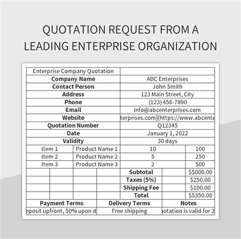 Free Quotation Request Templates For Google Sheets And Microsoft Excel Slidesdocs