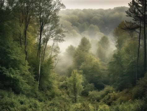 Premium Photo A Forest With A Foggy Background And A Tree In The Foreground