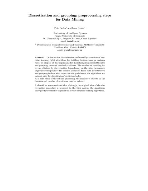 Pdf Discretization And Grouping Preprocessing Steps For Data Mining