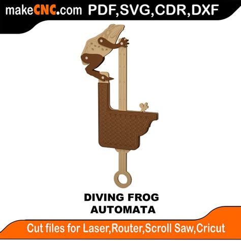The Diving Frog Automata 3d Puzzle Laser Cut Scroll Saw Cnc Router Template Pattern Dxf