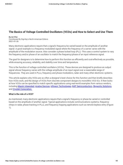 Understanding Voltage Controlled Oscillators Digikey Pdf Electrical Circuits Electronic