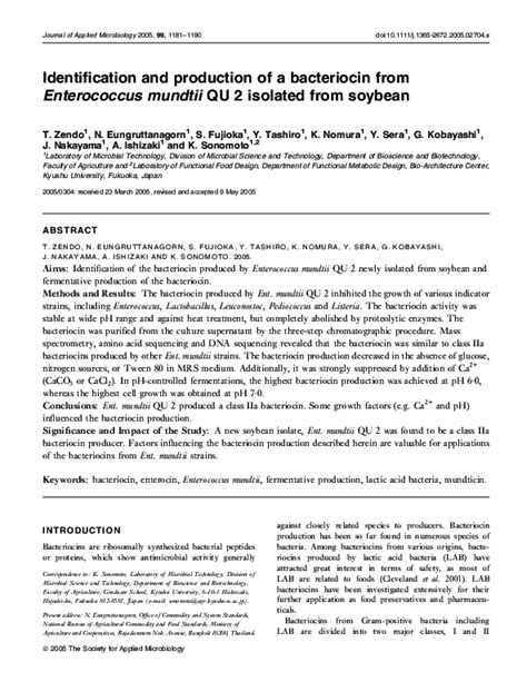 Pdf Identification And Production Of A Bacteriocin From Enterococcus Mundtii Qu 2 Isolated