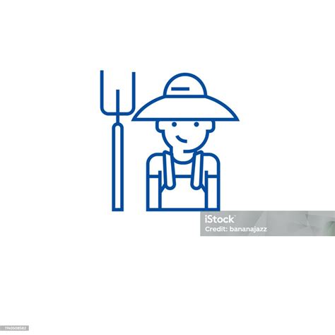 헤이 포크 라인 아이콘 개념 농부 건초 더미 평면 벡터 기호 기호 개요 그림을 가진 농부 갈퀴에 대한 스톡 벡터 아트 및 기타 이미지 Istock