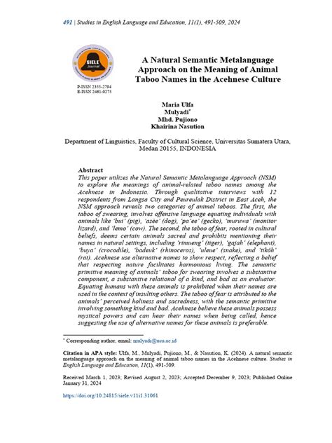 A Natural Semantic Metalanguage Approach On The Me Pdf