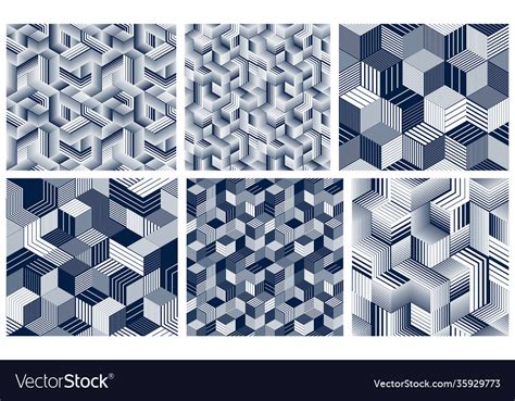 3d Cubes Seamless Patterns Backgrounds Set Lined Vector Image