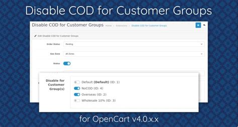 Opencart Disable Cod For Customer Groups Oc V4x