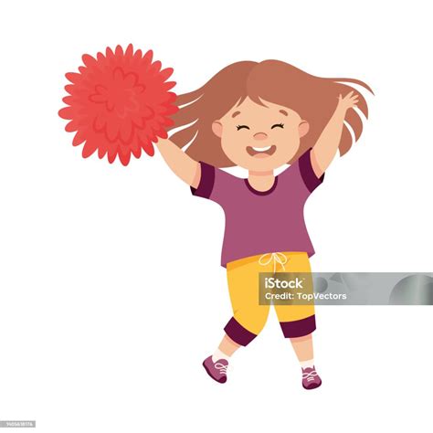 체육에 종사하는 어린 소녀는 학교에서 수업 중 치어 리더를 수행하는 벡터 일러스트 레이 션 개념에 대한 스톡 벡터 아트 및 기타