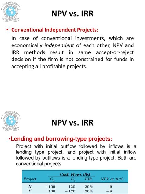 Npv Vs Irr And Npv Vs Pi Internal Rate Of Return Net Present Value
