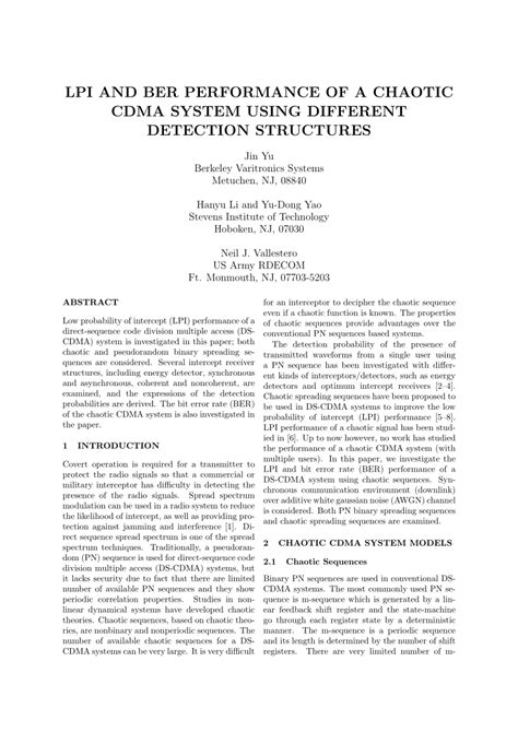 Pdf Lpi And Ber Performance Of A Chaotic Cdma System Using Different Detection Structures