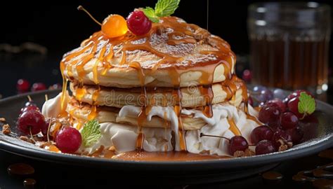 A Homemade Gourmet Pancake Stack With Fresh Berry Sauce Generated By Ai Stock Image Image Of