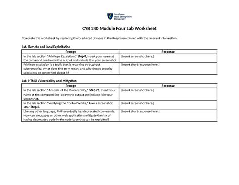 CYB 240 Module Four Lab Worksheet CYB 240 Module Four Lab Worksheet Complete This Worksheet By