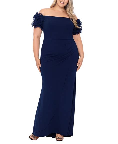 Xscape Plus Size Off The Shoulder Scuba Crepe Gown Macys