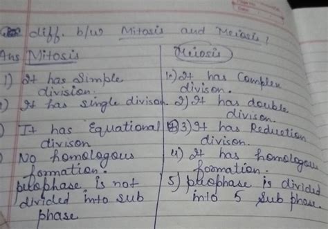 Diff B W Mitosis And Meiosis Ansmitosismiosis1 It Has Simple Divisi