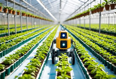 Ai Farming Bot Greenhouse Agricultural Robot Technology Smart Farming Automation Futuristic