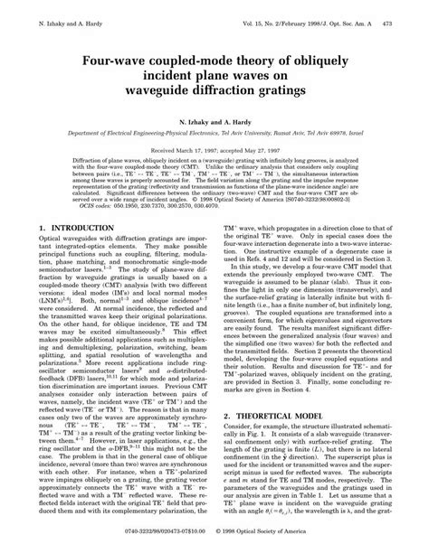 Pdf Four Wave Coupled Mode Theory Of Obliquely Incident Plane Waves
