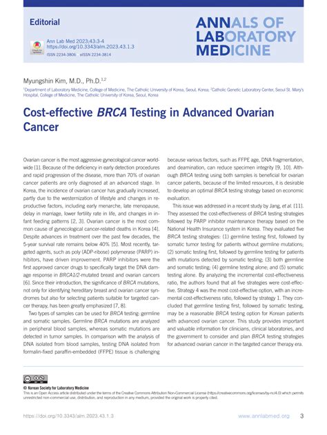 Pdf Cost Effective Brca Testing In Advanced Ovarian Cancer