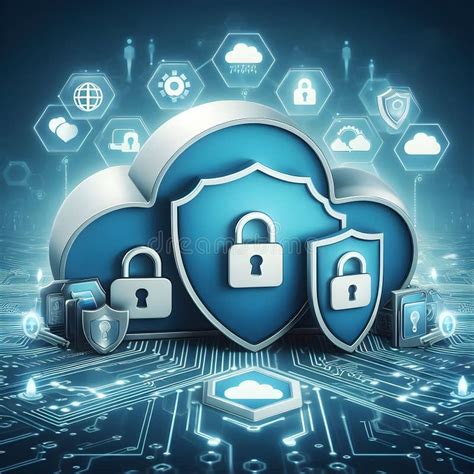 Photo Realistic As Cloud Computing Security With Shield And Lock Symbols Concept As Vector Icons