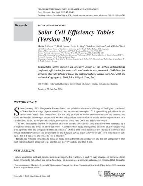 Pdf Solar Cell Efficiency Tables Version 29