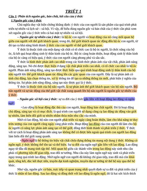 ĐỀ CƯƠNG ÔN TRIẾT CUỐI KỲ BẢN ƯU TIÊN HỌC TRIẾT Câu Phân tích nguồn gốc bản Studocu