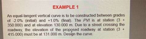 solved example 1 an equal tangent vertical curve is to be