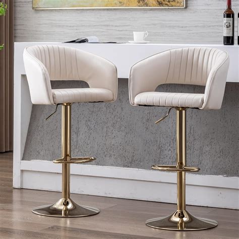 Guyou Leather Adjustable Swivel Bar Stools Gold Base Set Of