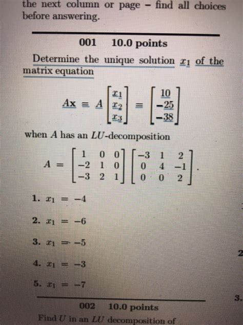 solved determine the unique solution x 1 of the matrix