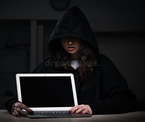 Female Hacker Hacking Security Firewall Late In Office Stock Image Image Of Malicious