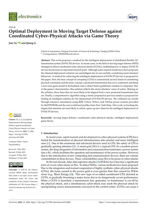 Pdf Optimal Deployment In Moving Target Defense Against Coordinated Cyberphysical Attacks Via