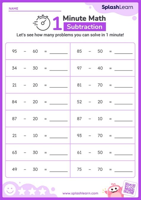 Subtract Multiples Of 10 From 2 Digit Numbers Horizontal Timed