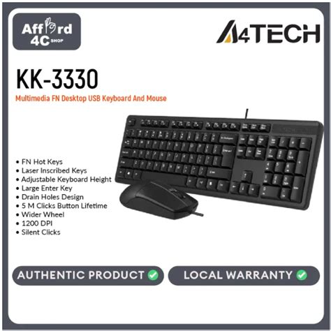 A4tech Kk 3330 Multimedia Fn Desktop Usb Keyboard And Mouse Combo Shopee Philippines