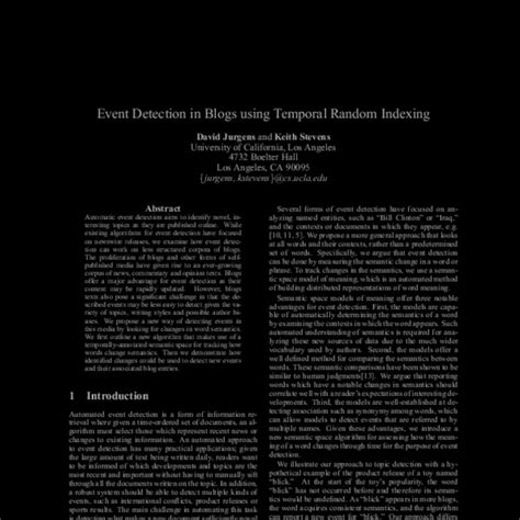 Event Detection In Blogs Using Temporal Random Indexing Acl Anthology