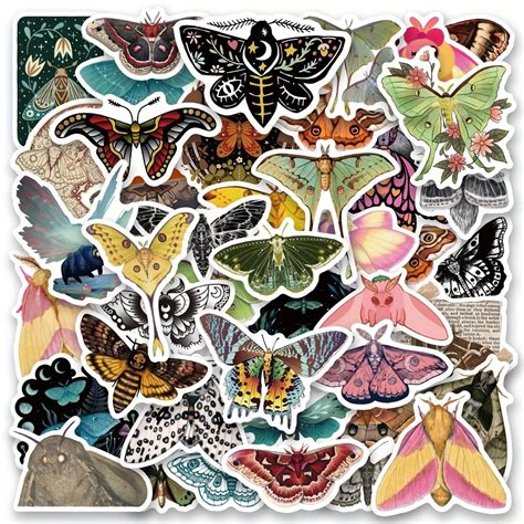 60 Pieces Mystical Cartoon Aesthetic Vinyl Moth Decals Waterproof