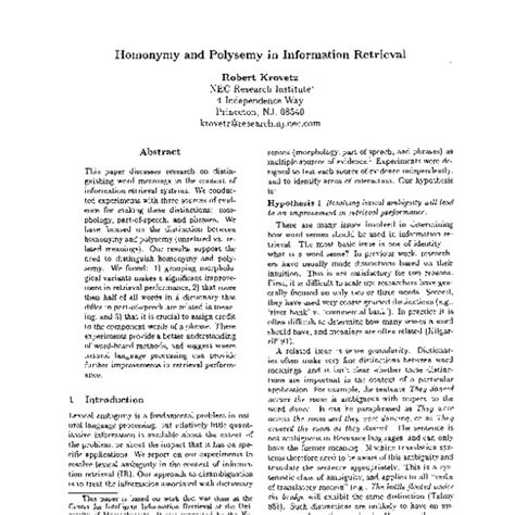 Homonymy And Polysemy In Information Retrieval ACL Anthology