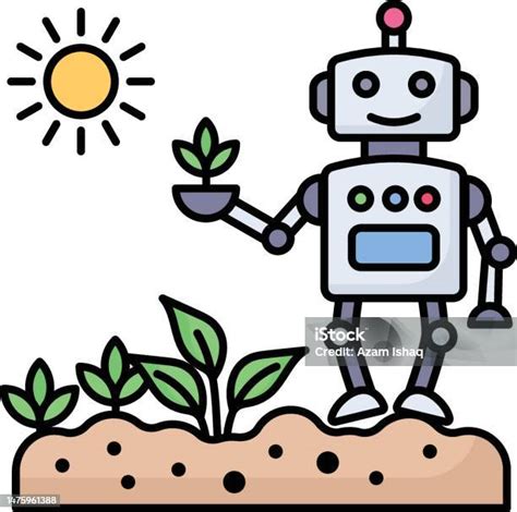 농업 로봇 개념 로봇 농부 벡터 아이콘 디자인 스마트 농업 기호 전자 농업 기호 디지털 농업 혁명 스톡 일러스트 미래 노동
