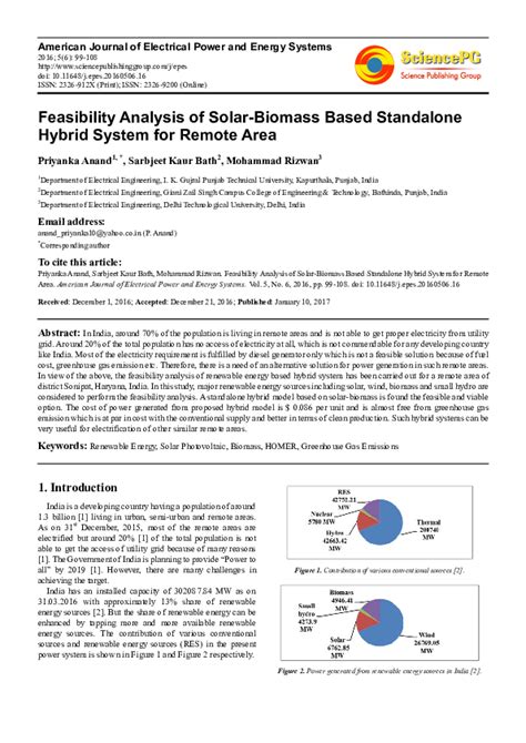 Pdf Feasibility Analysis Of Solar Biomass Based Standalone Hybrid System For Remote Area