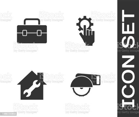 손 아이콘에서 전기 원형 톱 도구 상자 집 수리 및 설정을 설정합니다 벡터 강철에 대한 스톡 벡터 아트 및 기타 이미지 강철