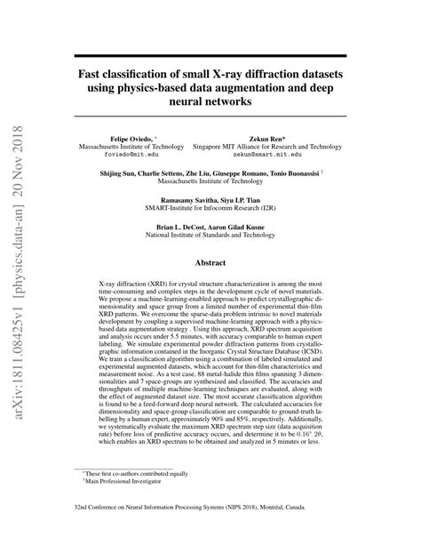 Pdf Fast Classification Of Small X Ray Diffraction Datasets Using Data Augmentation And Deep