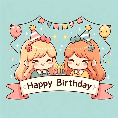 A Poster For A Birthday Party With Two Girls And A Banner That Says