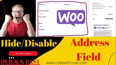 How To Disable Address Field While Checkout In Wordpress Woocommerce Code With Code