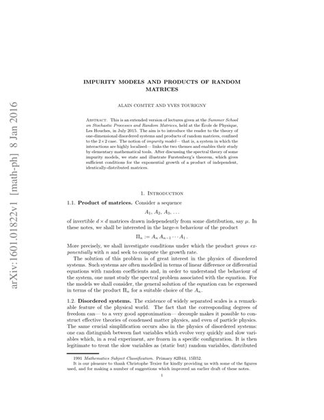 pdf impurity models and products of random matrices