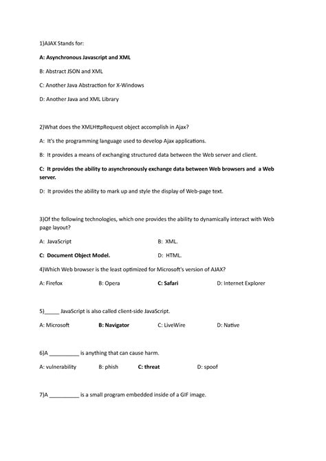 Web Security Web Security 1ajax Stands For A Asynchronous Javascript And Xml B Abstract