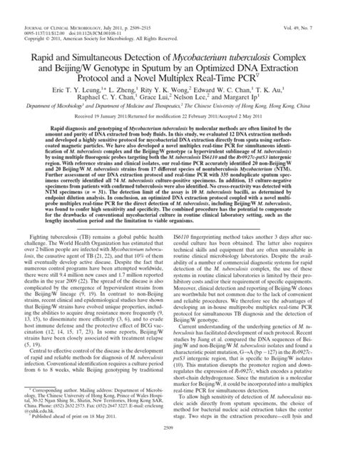 Rapid And Simultaneous Detection Of Mycobacteriumtuberculosis Complex