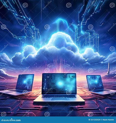 The Cloud Computing Diagram Network Data Storage Technology Service On